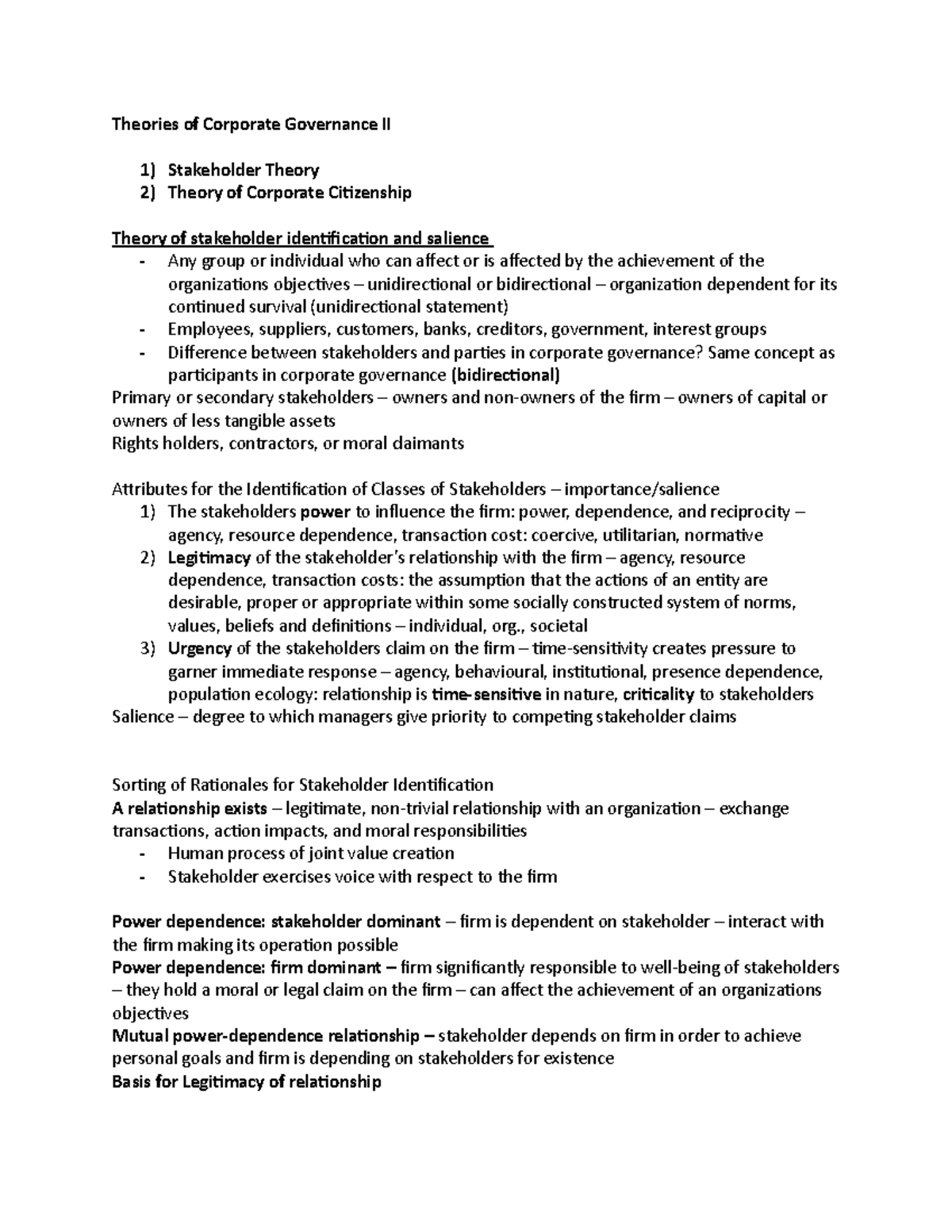 Jan29 Theories of Corporate Governance II - Theories of Corporate ...