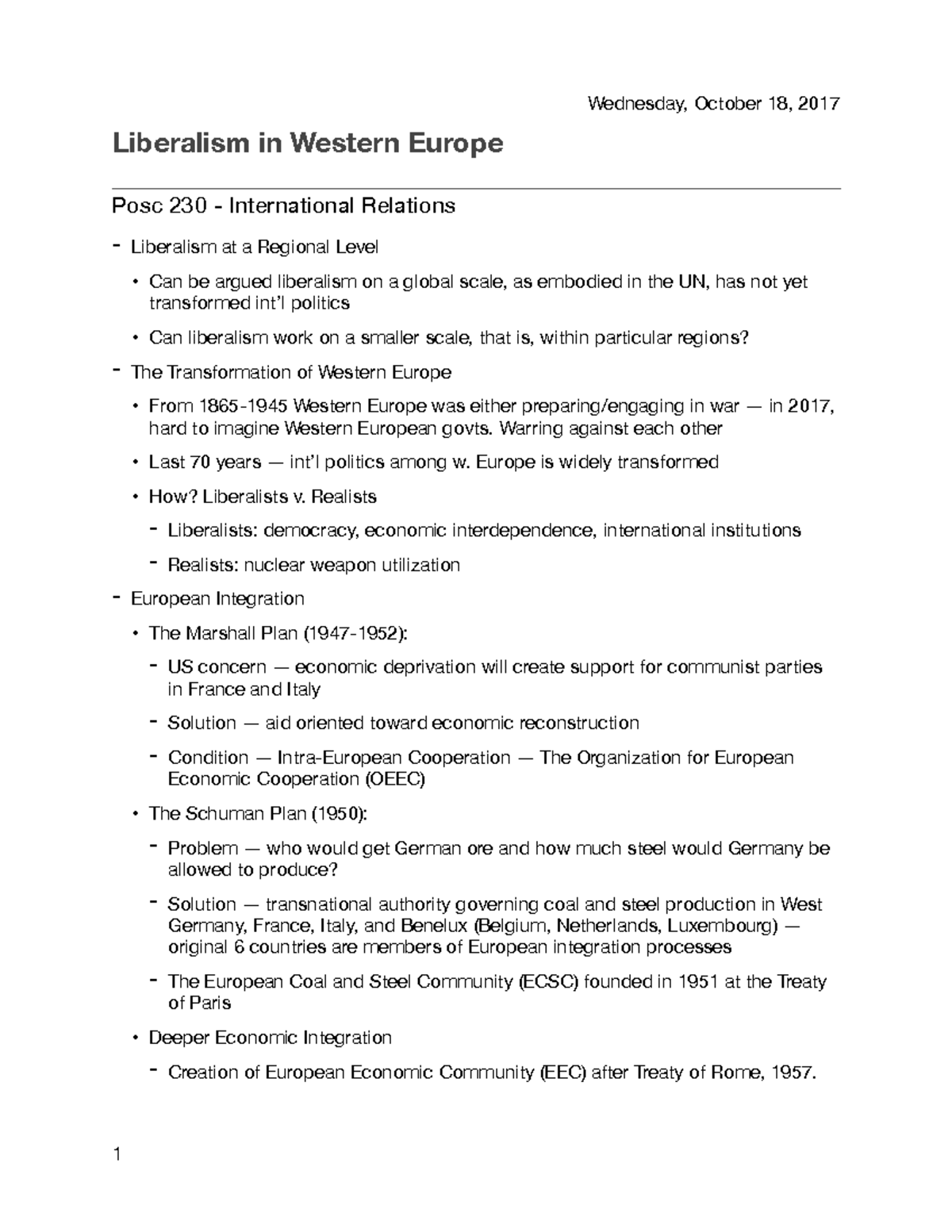 liberalism in western europe - Liberalism in Western Europe Posc 230 ...