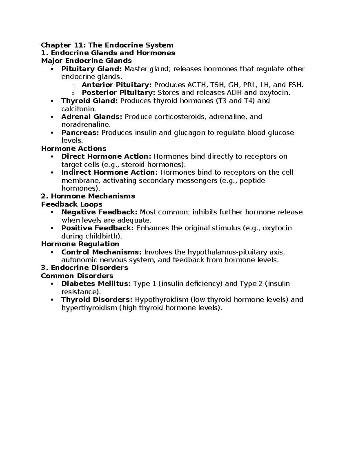 Chapter 11- The Endocrine System - Endocrine Glands and Hormones Major ...