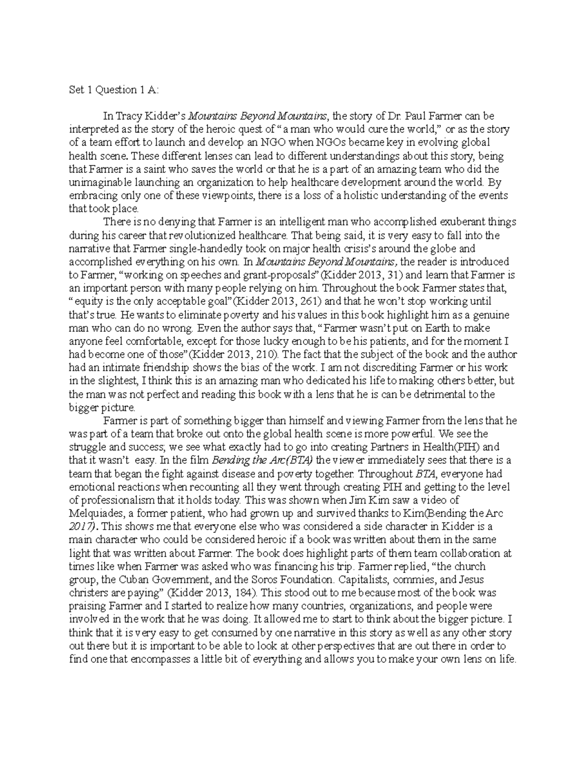 Analytical Memo 1 Final - Paul Farmer - Set 1 Question 1 A: In Tracy ...