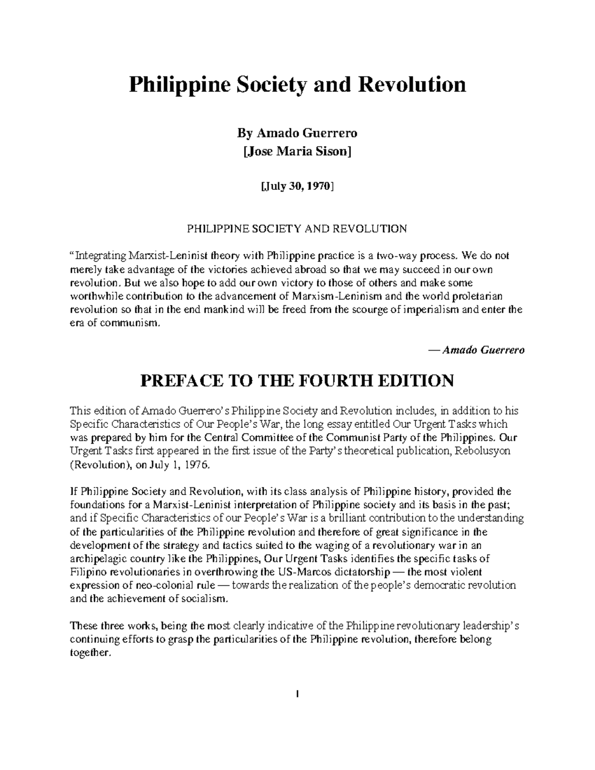 Philippine Society and Revolution by Amado Guerrero [Jose Maria Sison ...