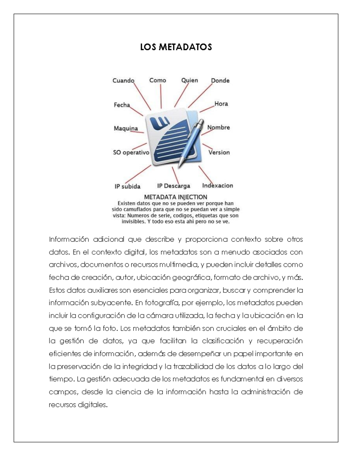 LOS Metadatos 2 - Metadato - LOS METADATOS Información adicional que describe y proporciona ...