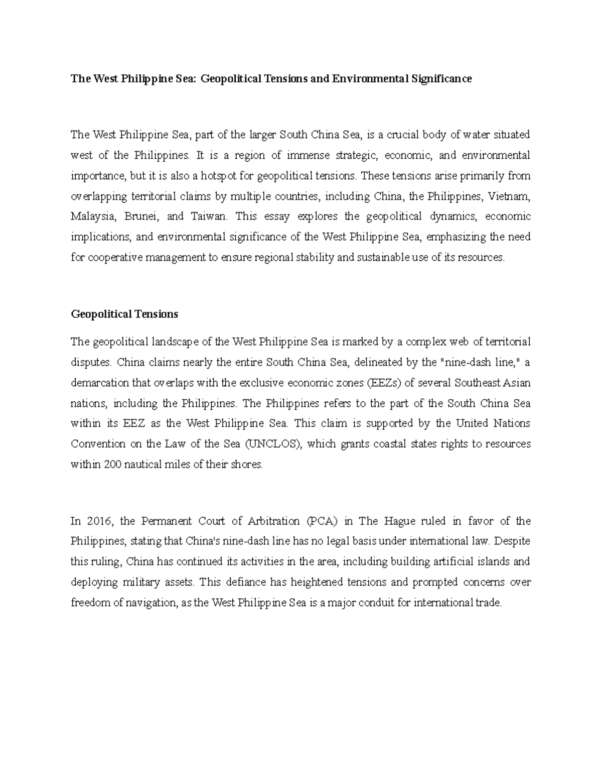 The West Philippine Sea - It is a region of immense strategic, economic ...