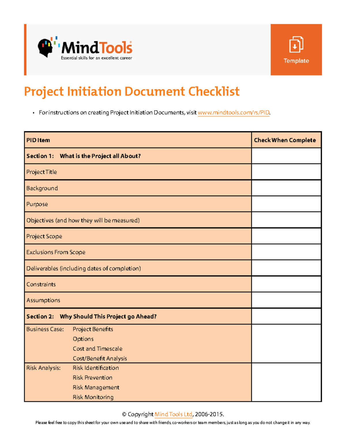 PIDChecklist - test - Project Initiation Document Checklist © Copyright ...