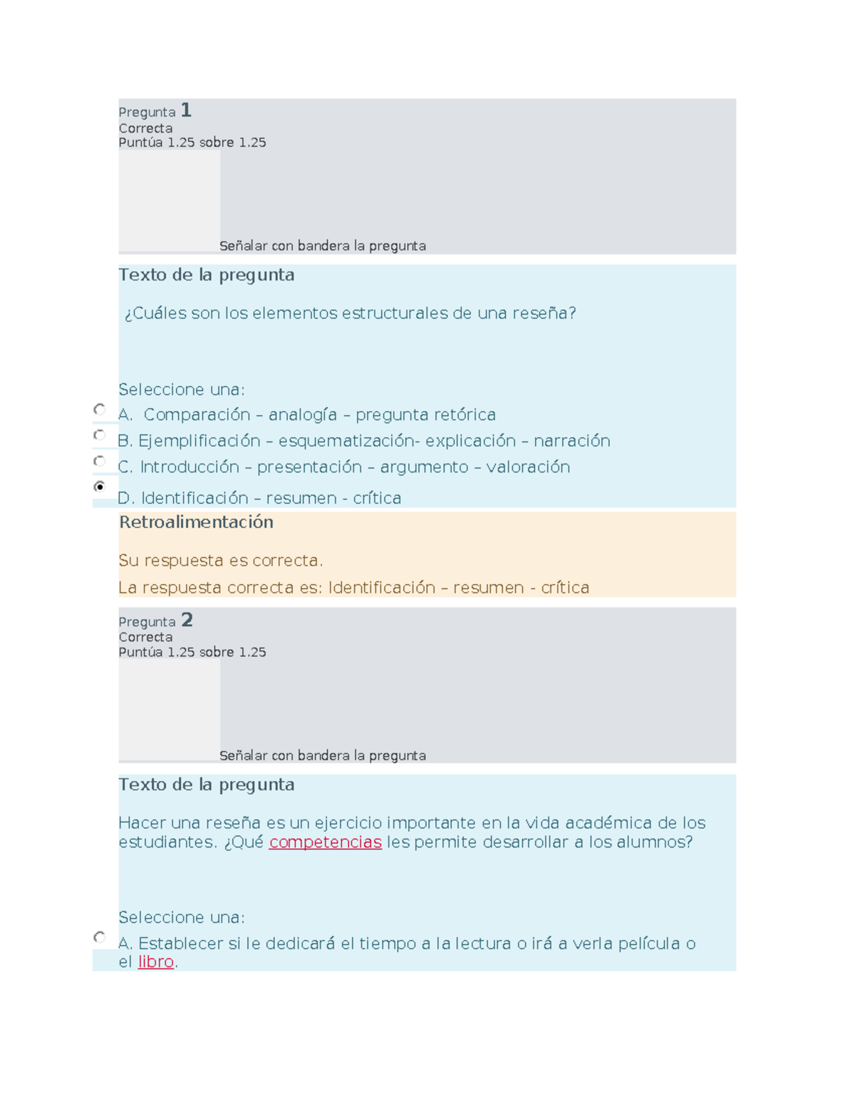 NM01 Actividad 9 - español avanzado - Pregunta 1 Correcta Puntúa 1 ...