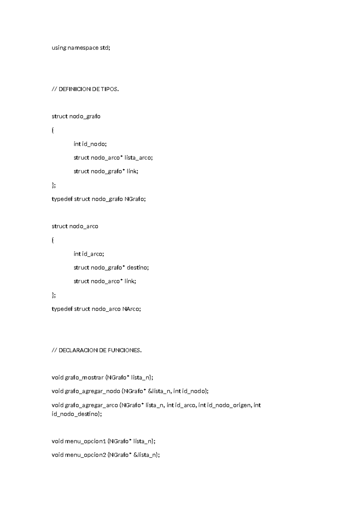 Codigos - estructura de codigo - using namespace std; // DEFINICION DE ...