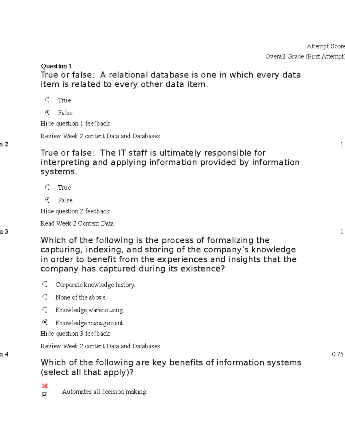 IFSM 300 Quiz2 - 1 Question (answer) is incorrect - Attempt Score ...