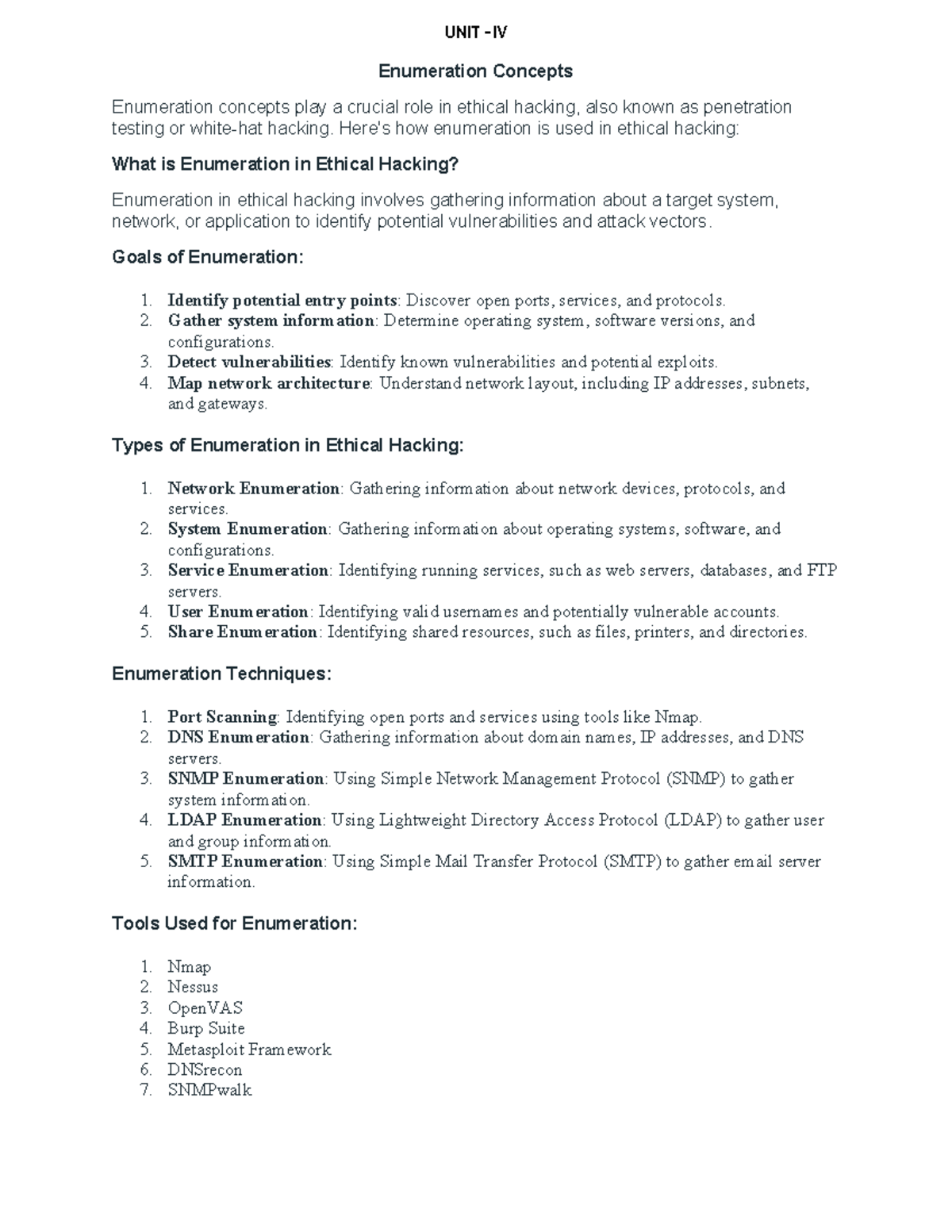 Topic 28 Enumeration And Vulnerability Analysis Unit Iv Enumeration Concepts Enumeration