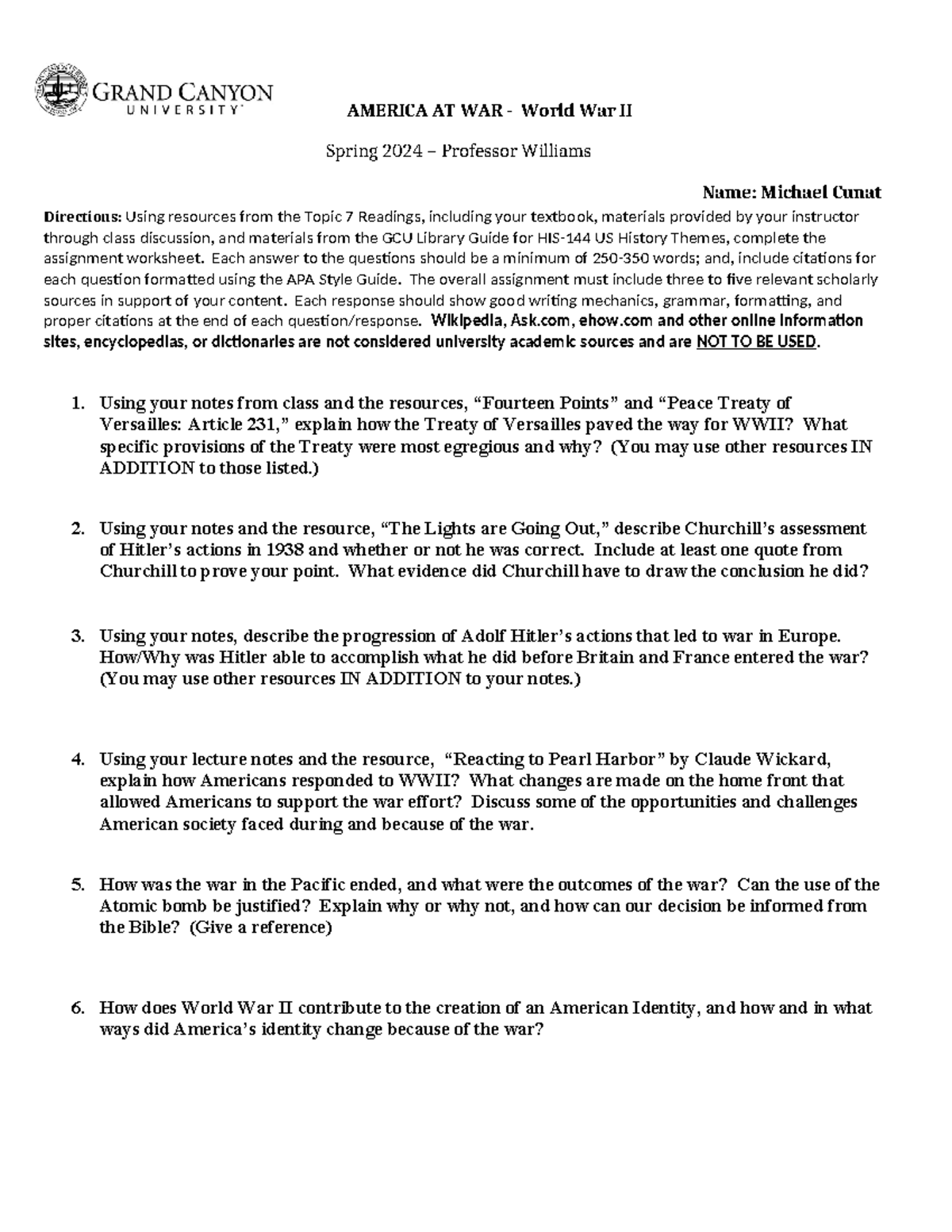 1. Topic 7 America at War World War II Fall 2023 HIS144 - AMERICA AT ...