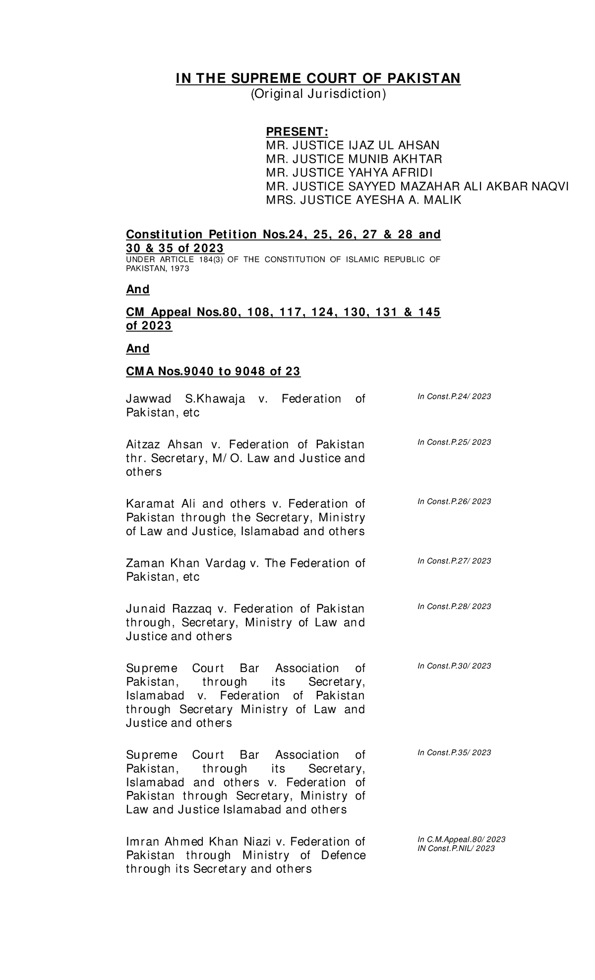 Supreme court cases - IN THE SUPREME COURT OF PAKISTAN (Original ...