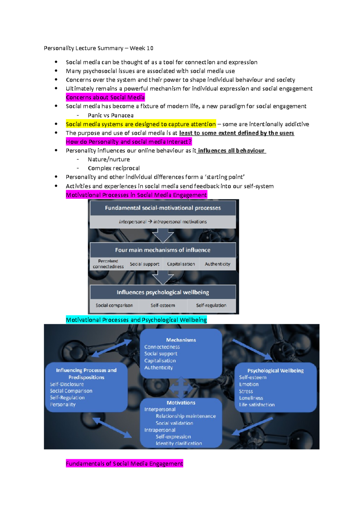 Personality Lecture Summary – Week 10 - Personality Lecture Summary – Week 10 Social media can ...