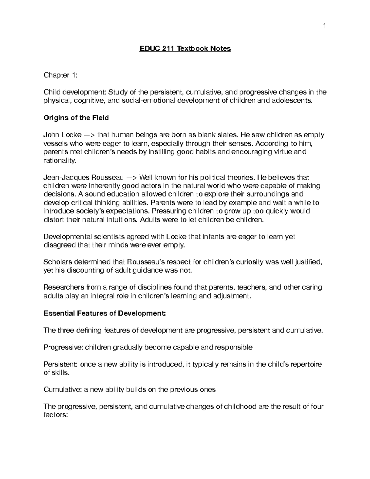 EDUC 211 Textbook Notes PDF - EDUC 211 Textbook Notes Chapter 1: Child ...