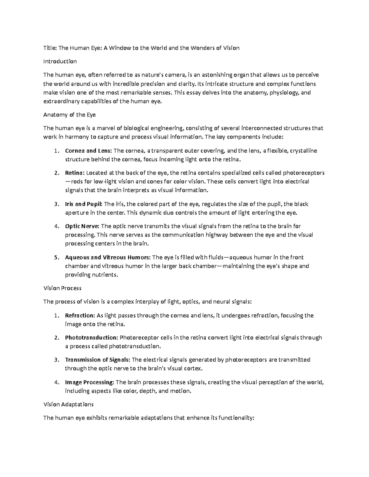 INFO5678 - human Eye - Title: The Human Eye: A Window to the World and ...