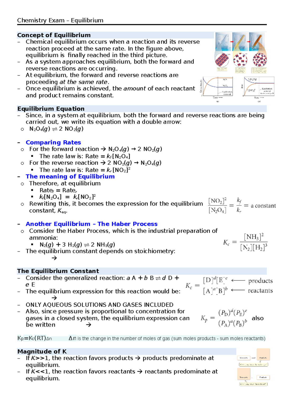Acids and Bases Equilibrium Chemistry - Chemistry Exam – Equilibrium ...