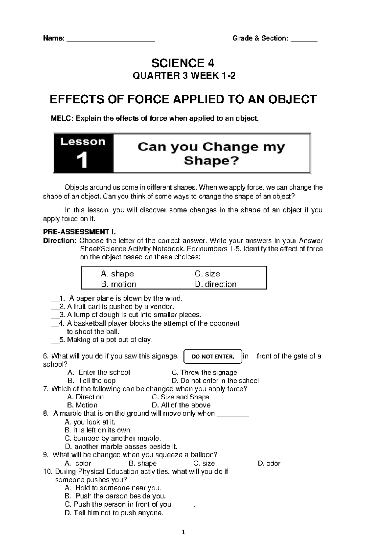 Science 4 LAS-Q3-WEEK-1-2 - Name: ______________________ Grade ...