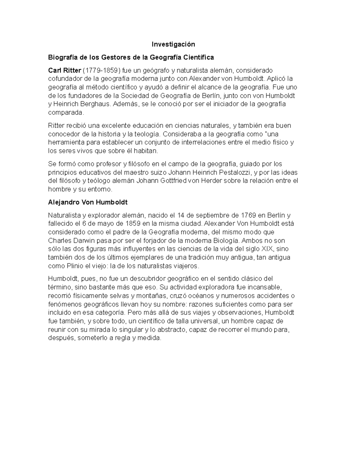 Modulo de Geografia E - Biografía Carl Ritter,Alejandro Von Humboldt ...