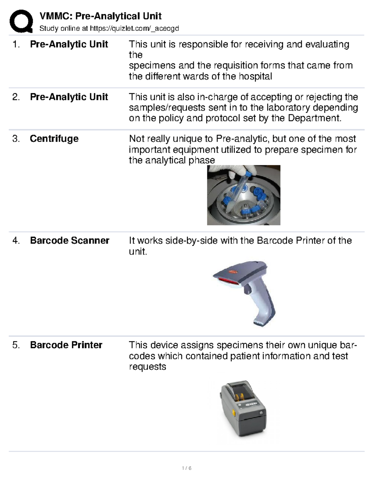 VMMC-Pre Ana 1 - VMMC-Pre Analytical 1 - Study online at quizlet ...