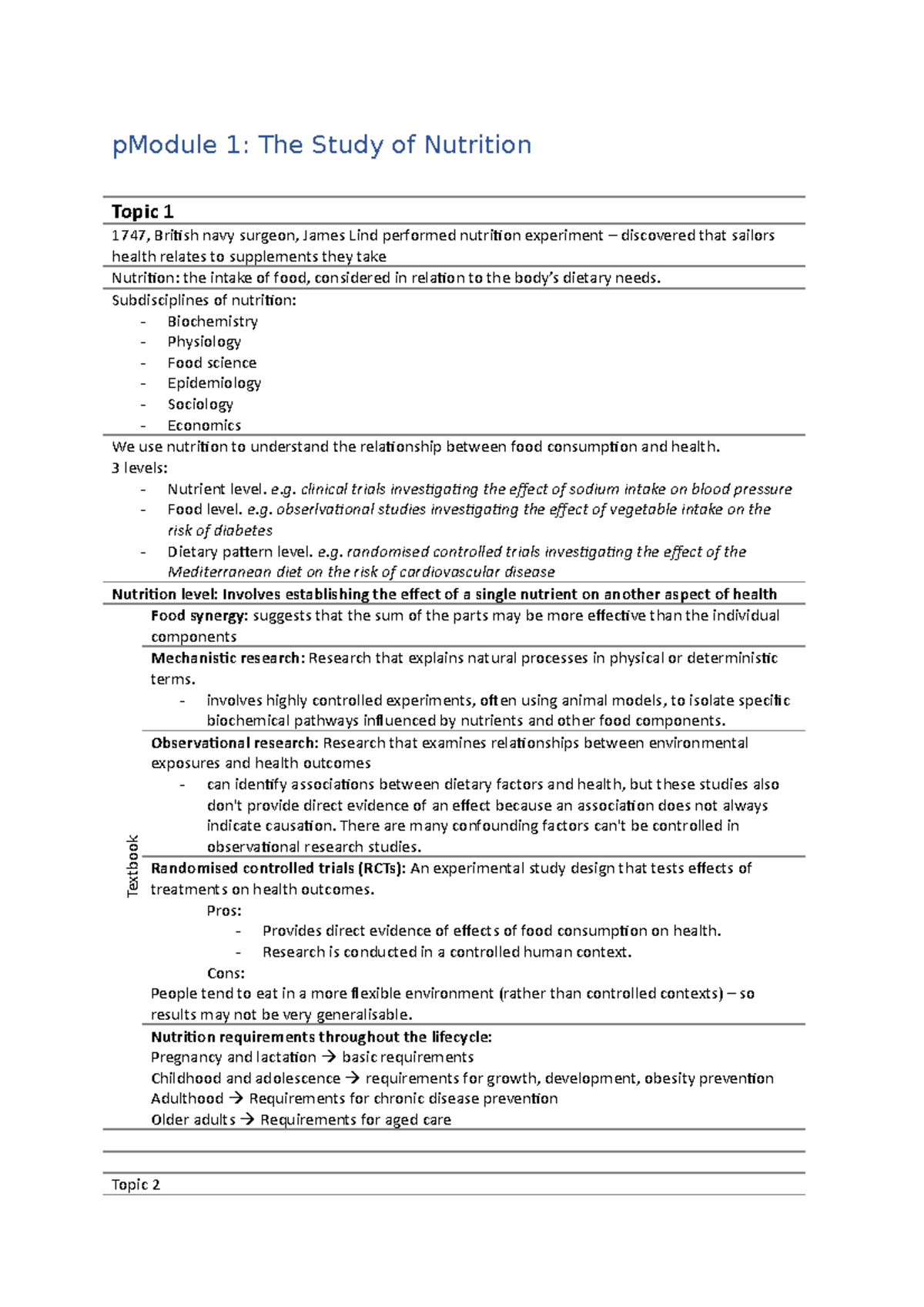 Nutr1023 Module 1 LearnX notes - pModule 1: The Study of Nutrition ...