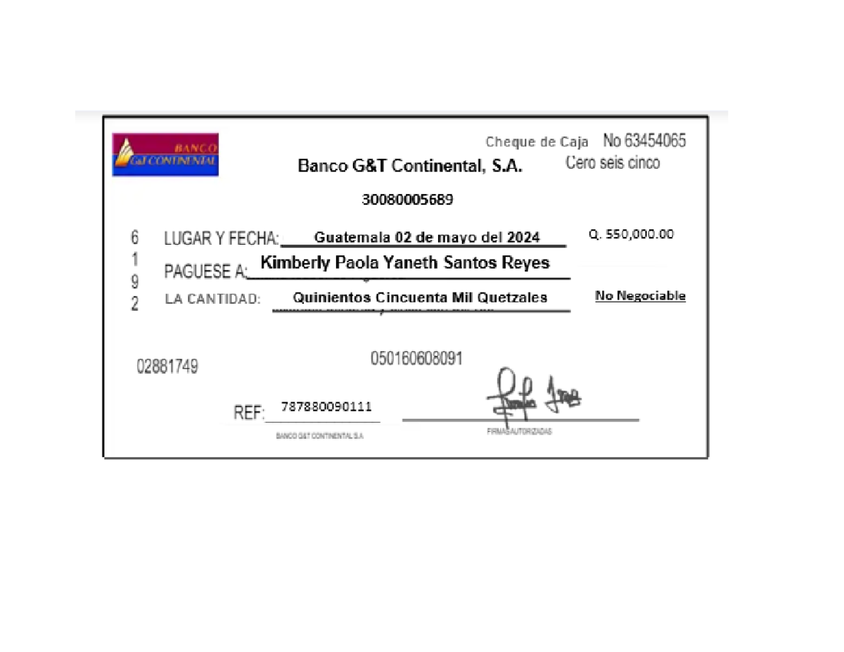 G&T Continental Cheque de Caja - Derecho Mercantil II - Studocu