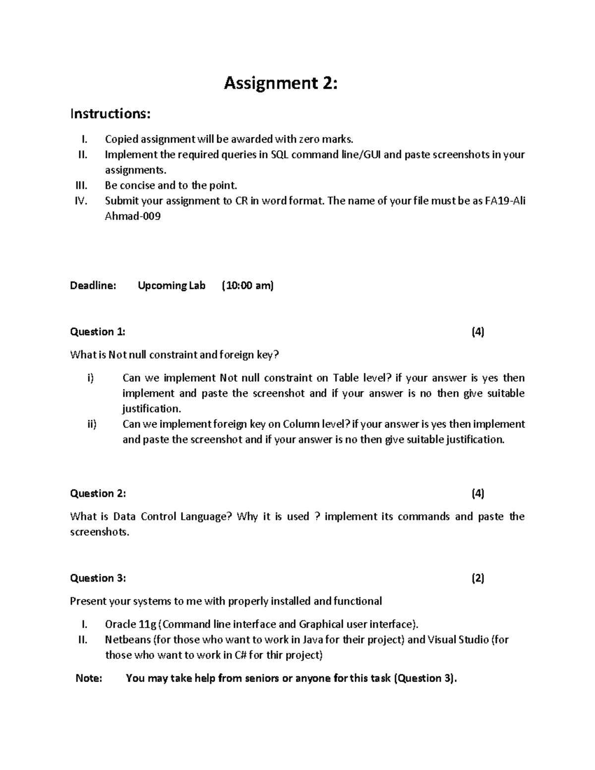 Assignment 2 lab - Assignment 2: Instructions: I. Copied assignment ...