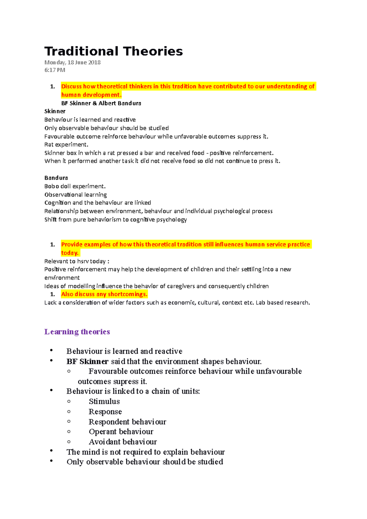 Traditional Theories - Lecture notes 25-30 - Traditional Theories ...