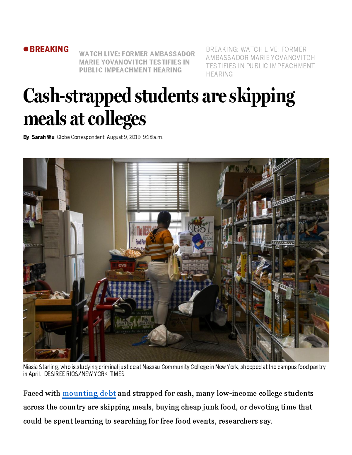 Wu, Cash-strapped students are skipping meals at colleges - The Boston ...