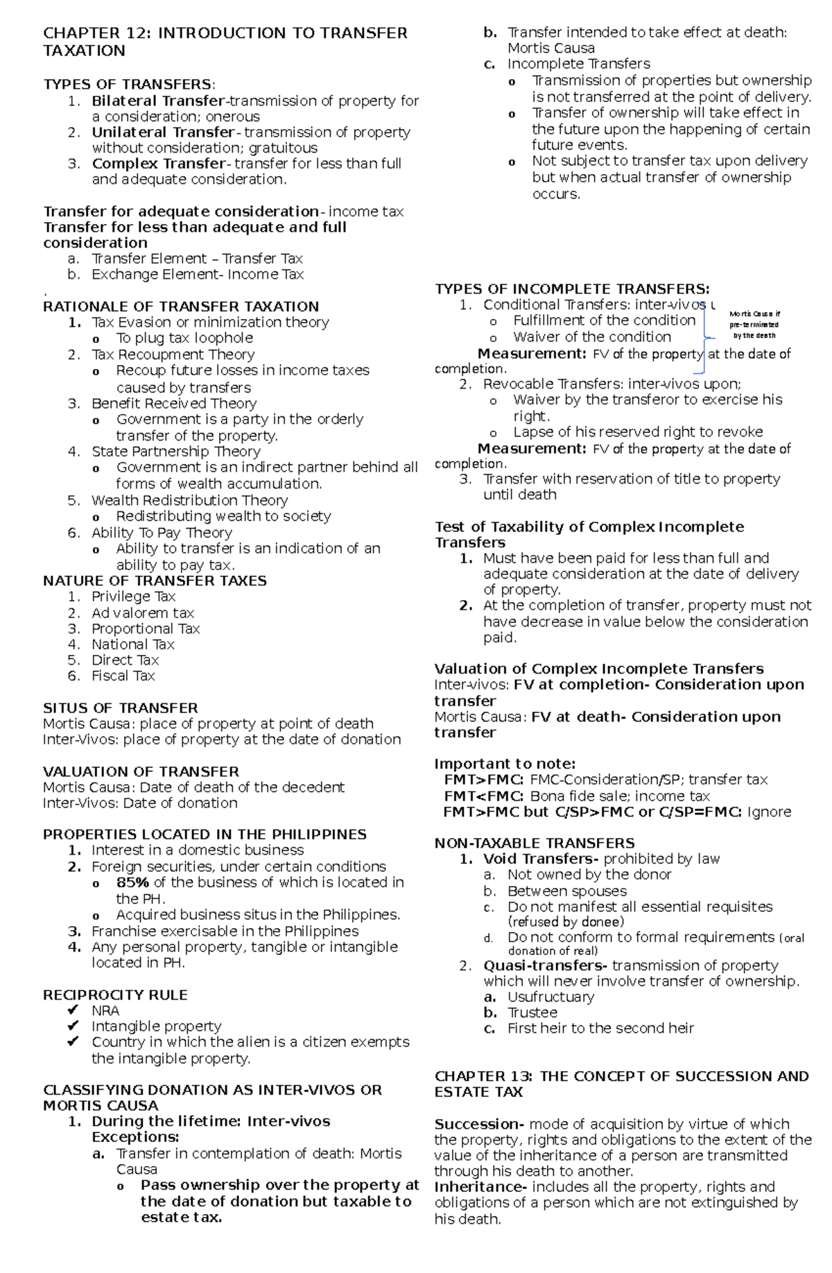 Prelim Summary Notes CHAPTER 12 INTRODUCTION TO TRANSFER TAXATION prelim-summary-notes-chapter-12-introduction-to-transfer-taxation