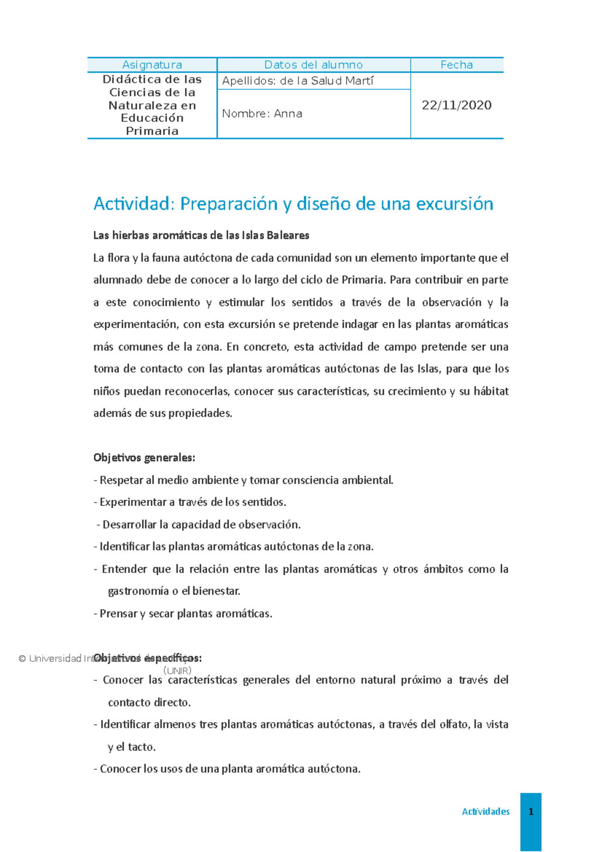 Actividad Preparación y diseño de una excursión - Asignatura Datos del ...