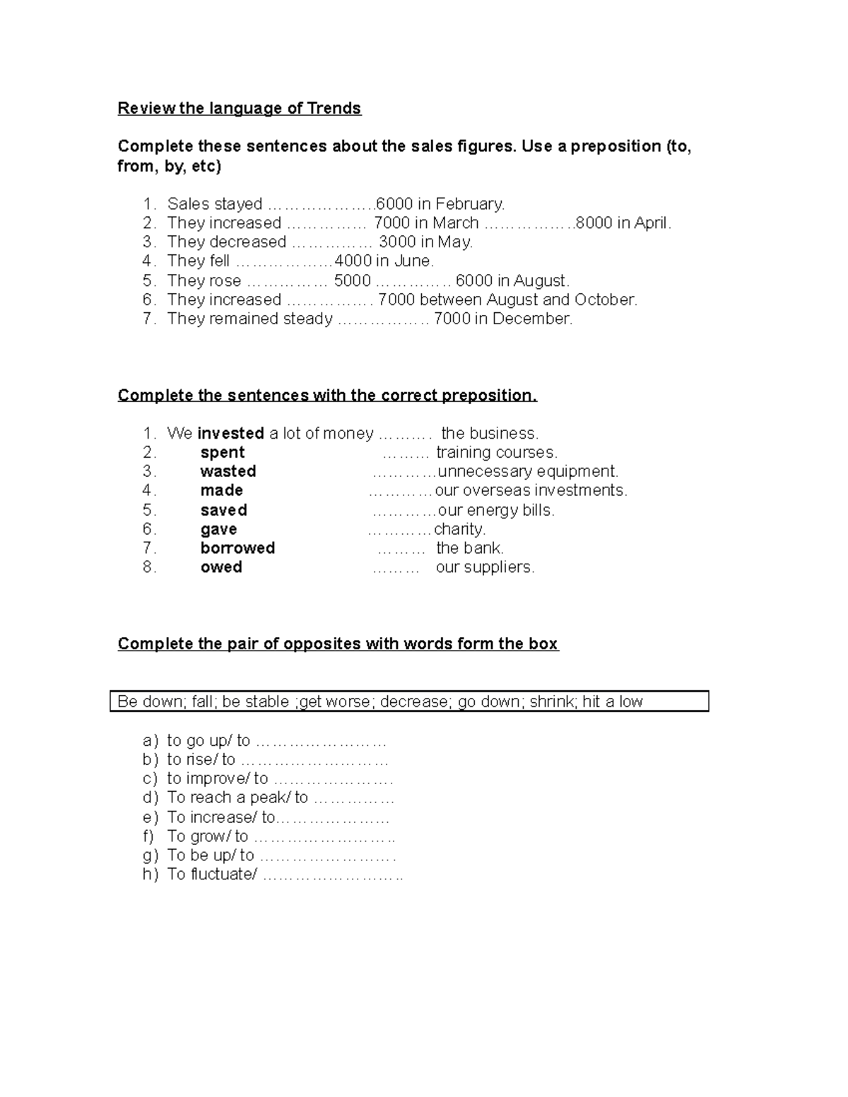 Review the language of Trends ( without key) - Review the language of ...