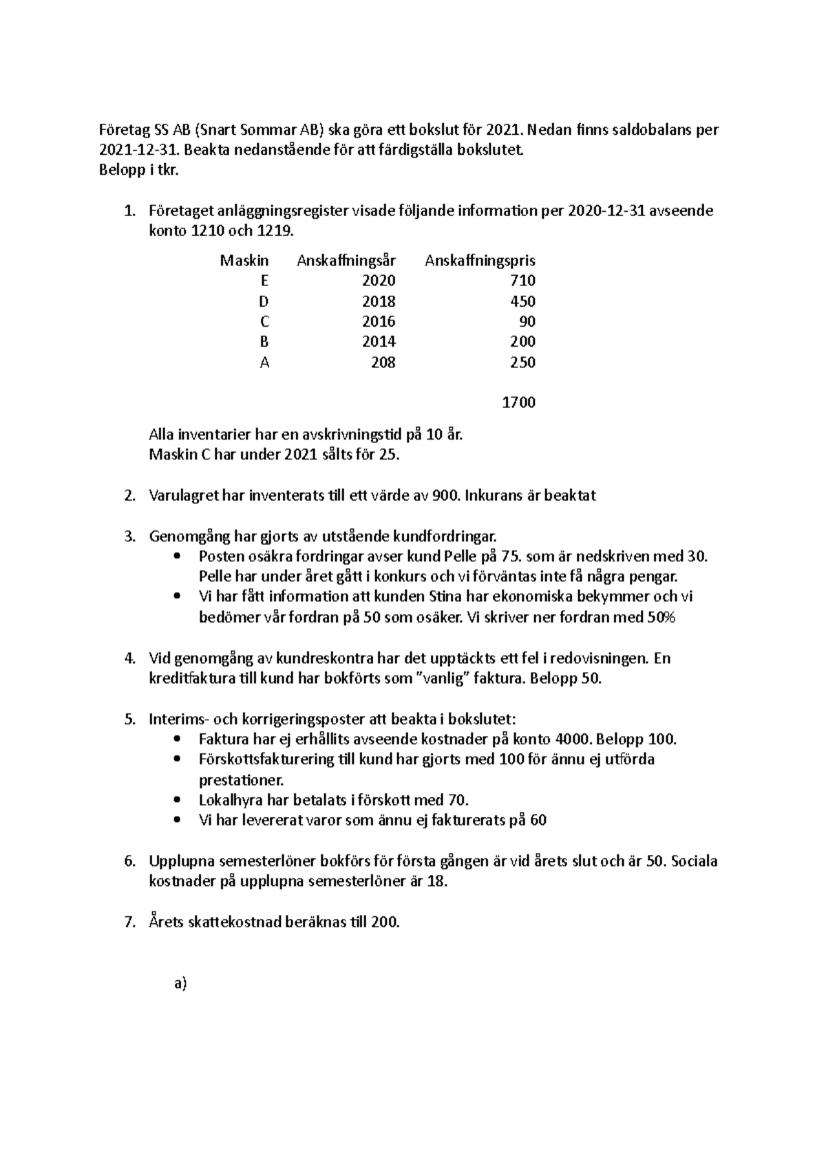 Exempel bokslut Snart Sommar AB - Företag SS AB (Snart Sommar AB) ska ...