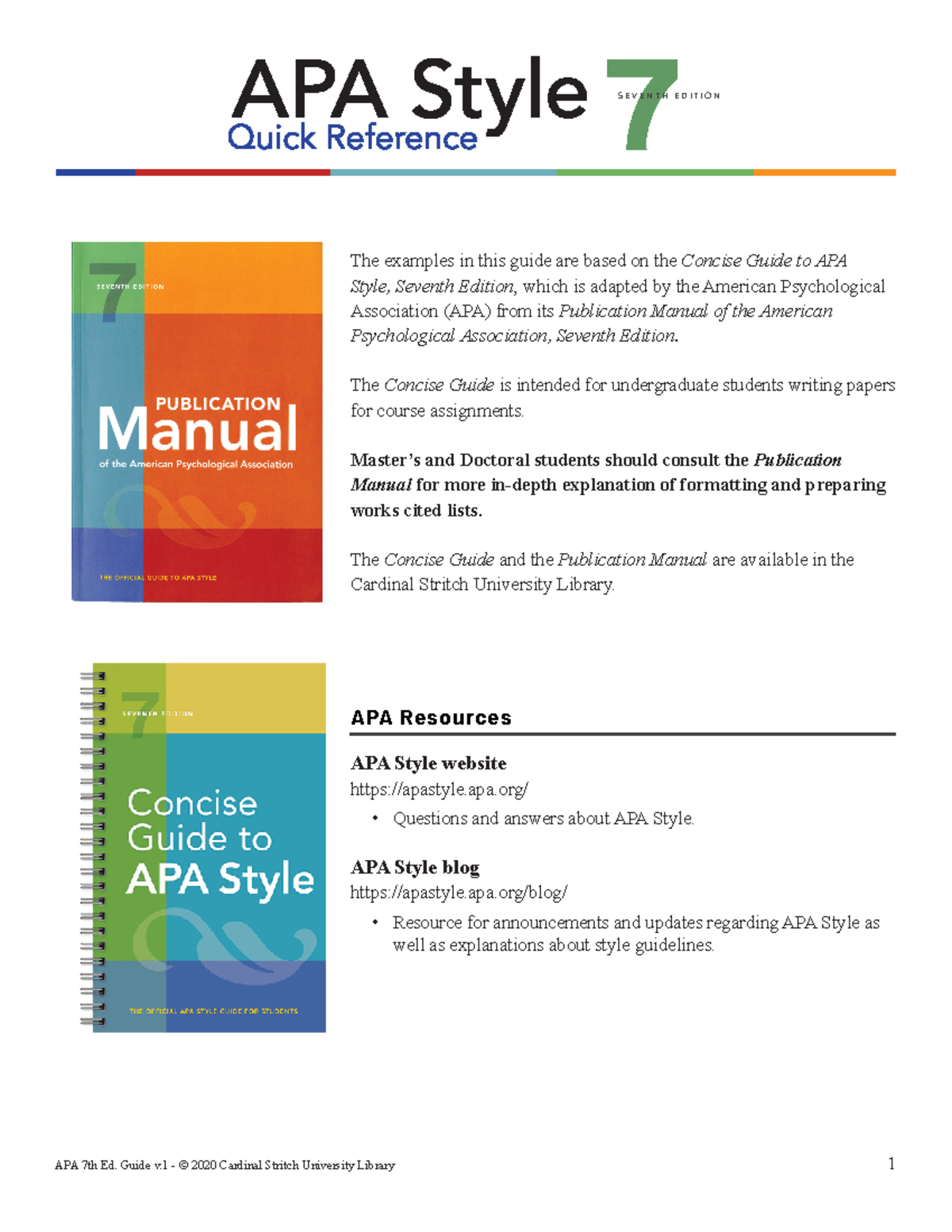 APAStyle Guide 7 - The examples in this guide are based on the Concise ...