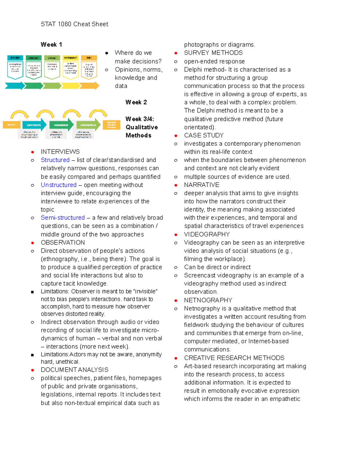 STAT 1060 Cheat Sheet - Week 1 Where do we make decisions? Opinions, norms, knowledge and data ...