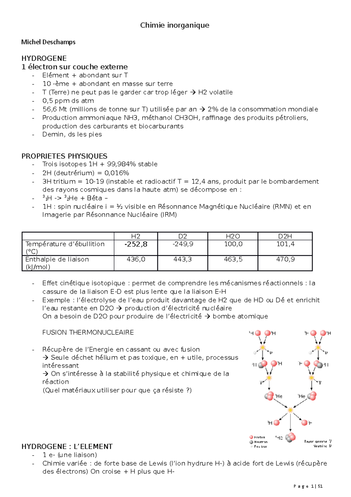 Chimie inorganique - Chimie inorganique Michel Deschamps HYDROGENE 1 ...