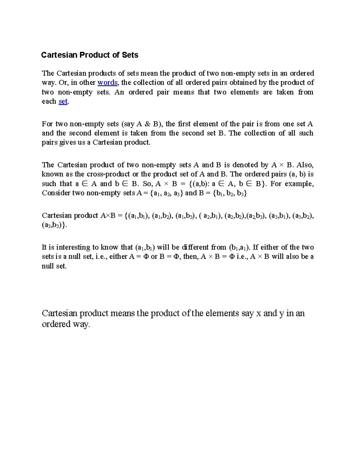 Cartesian Product of Sets - Or, in other words, the collection of all ...