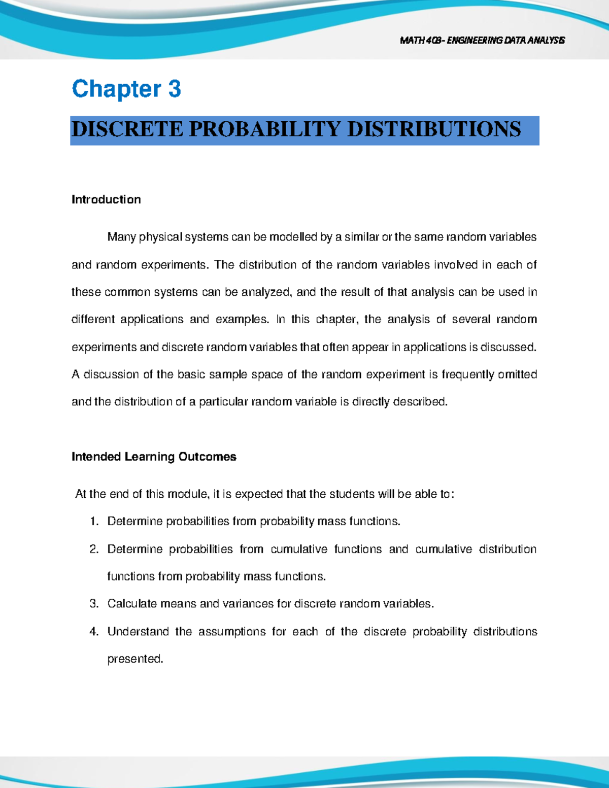 MATH-403-Engineering-Data-Analysis Module wk5-6 - Chapter 3 DISCRETE PROBABILITY DISTRIBUTIONS ...