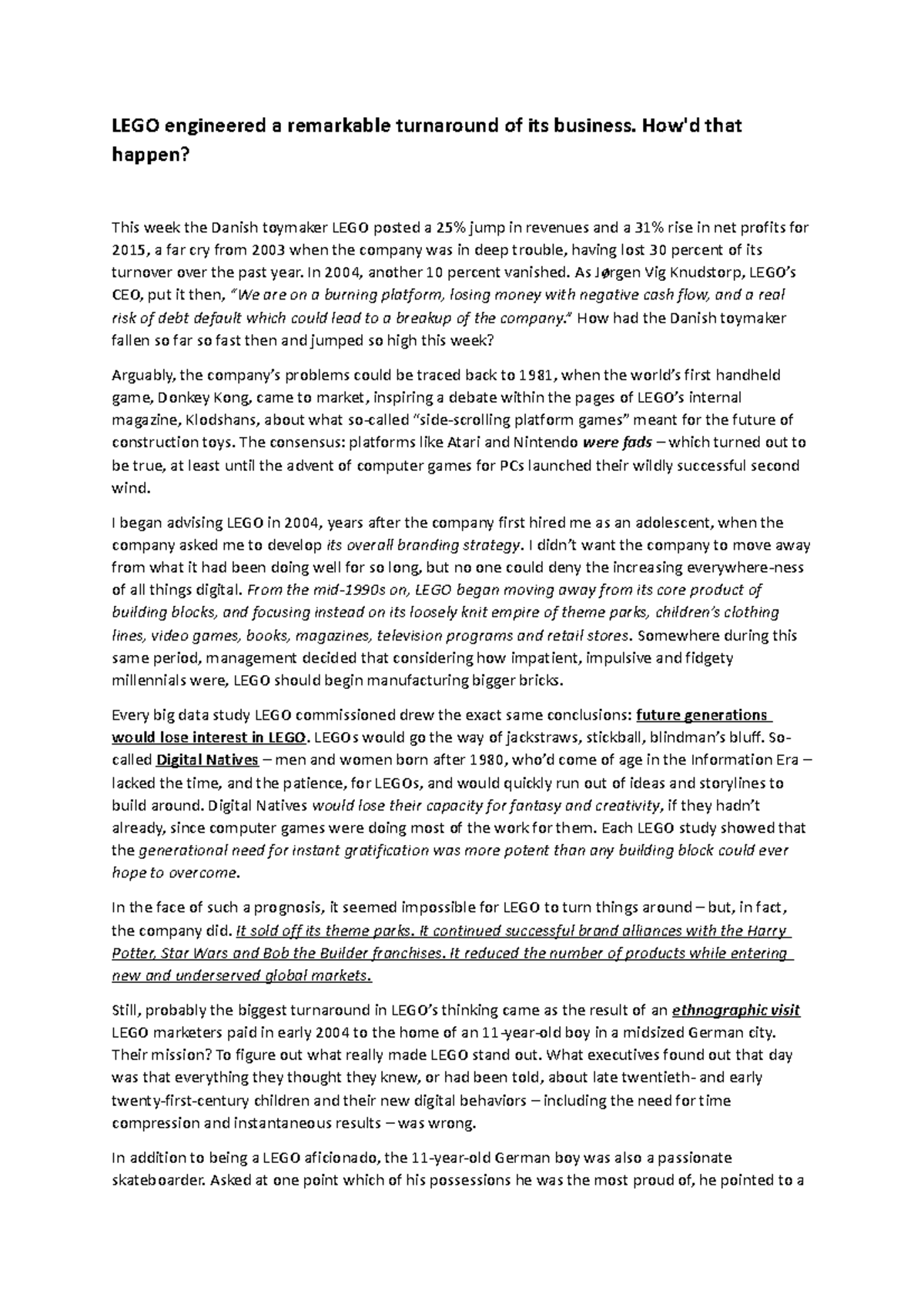 Lego - LEGO engineered a remarkable turnaround of its business. How'd ...