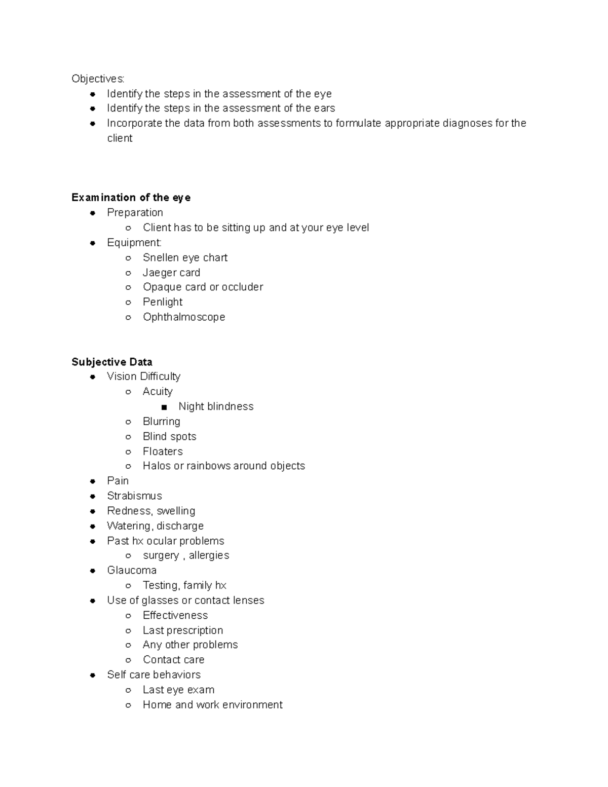 Health Assess Eyes and Ears - Objectives: Identify the steps in the ...