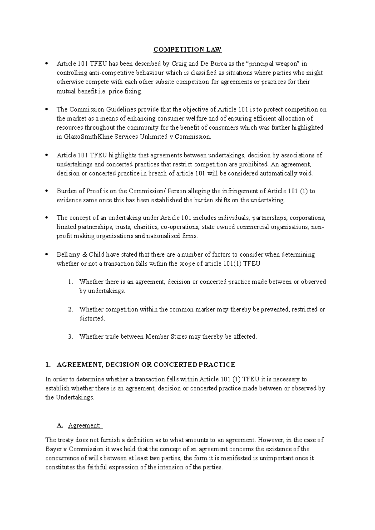 Competition LAW 2 - comp LAW - COMPETITION LAW Article 101 TFEU has been described by Craig and ...
