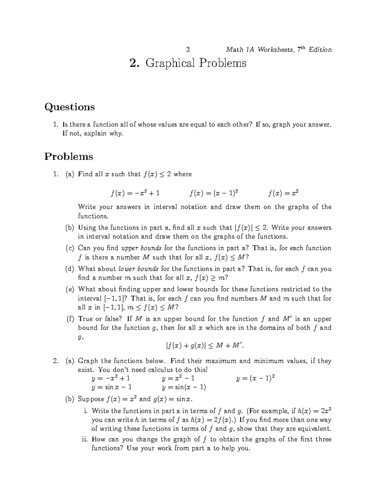 WS-W - Calculus Practice - 3 Math 1A Worksheets, 7 th Edition 2 ...