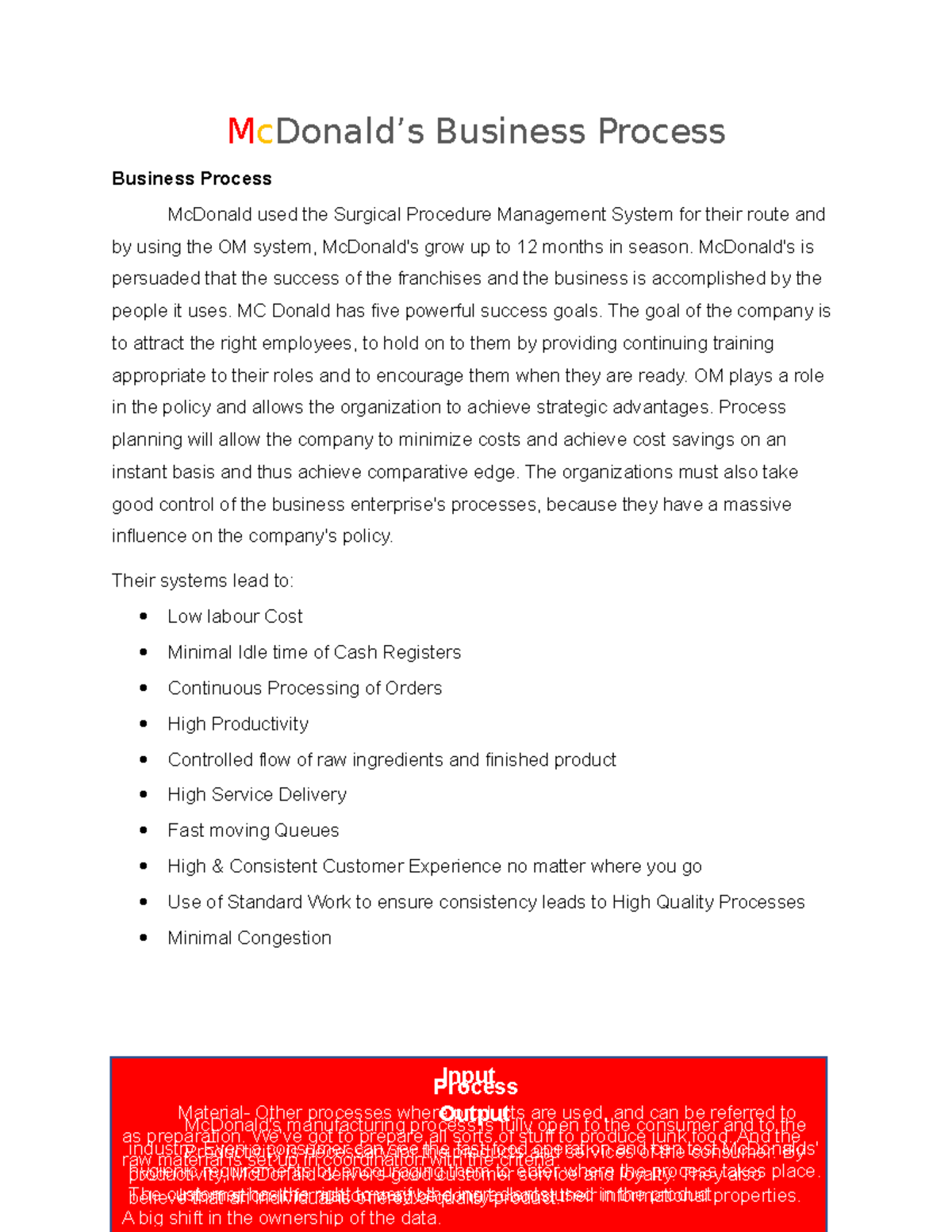 IT Assignment 1 - IT Application Tools - McDonald’s Business Process ...