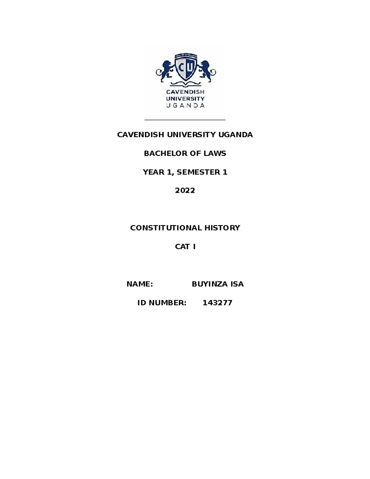 Constitutional History - CAVENDISH UNIVERSITY UGANDA BACHELOR OF LAWS ...