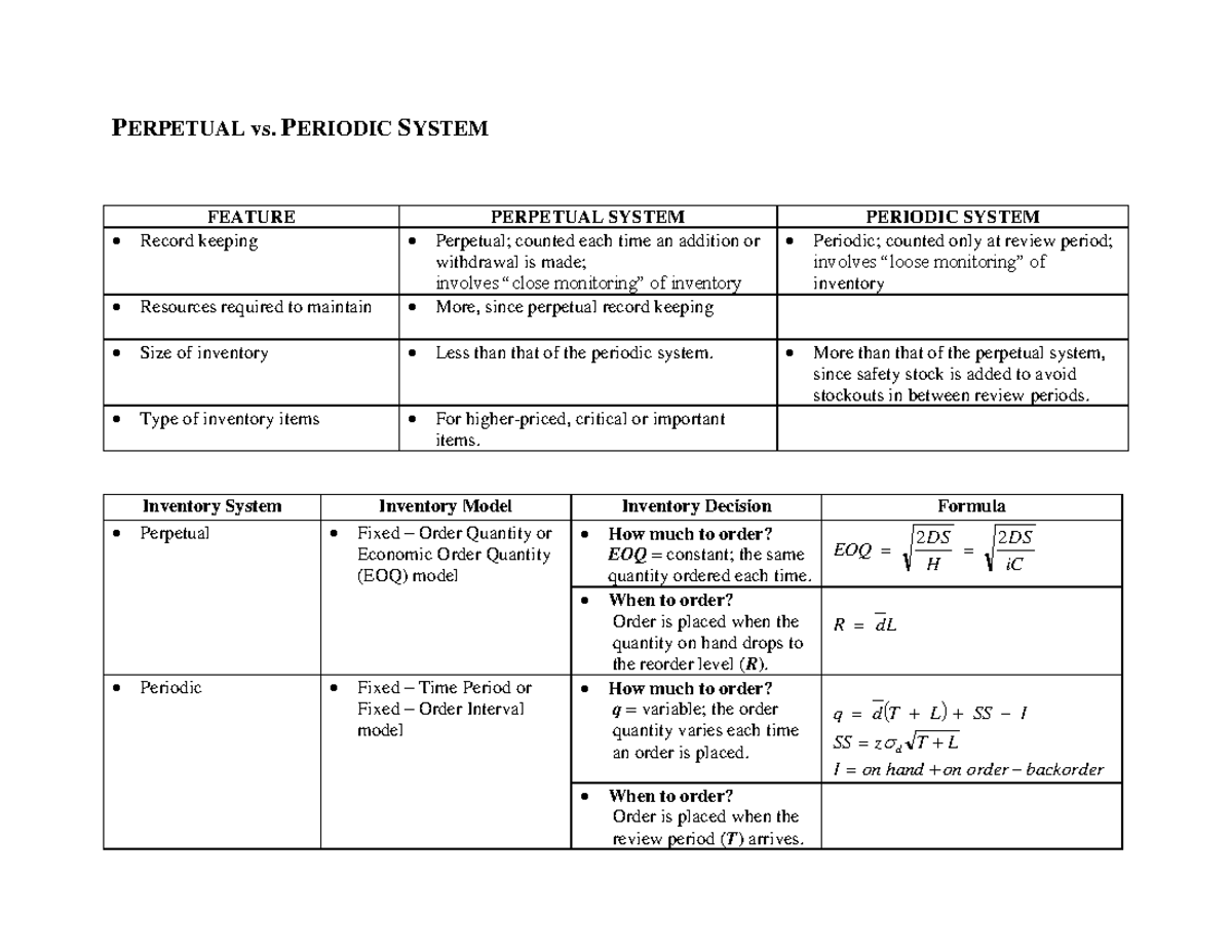 Perpetual vs Periodic - POM - PERPETUAL vs. PERIODIC SYSTEM FEATURE ...