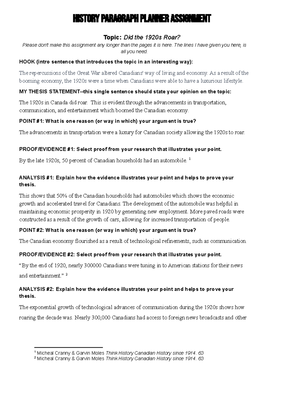 History Paragraph Planner - The lines I have given you here, is all you ...