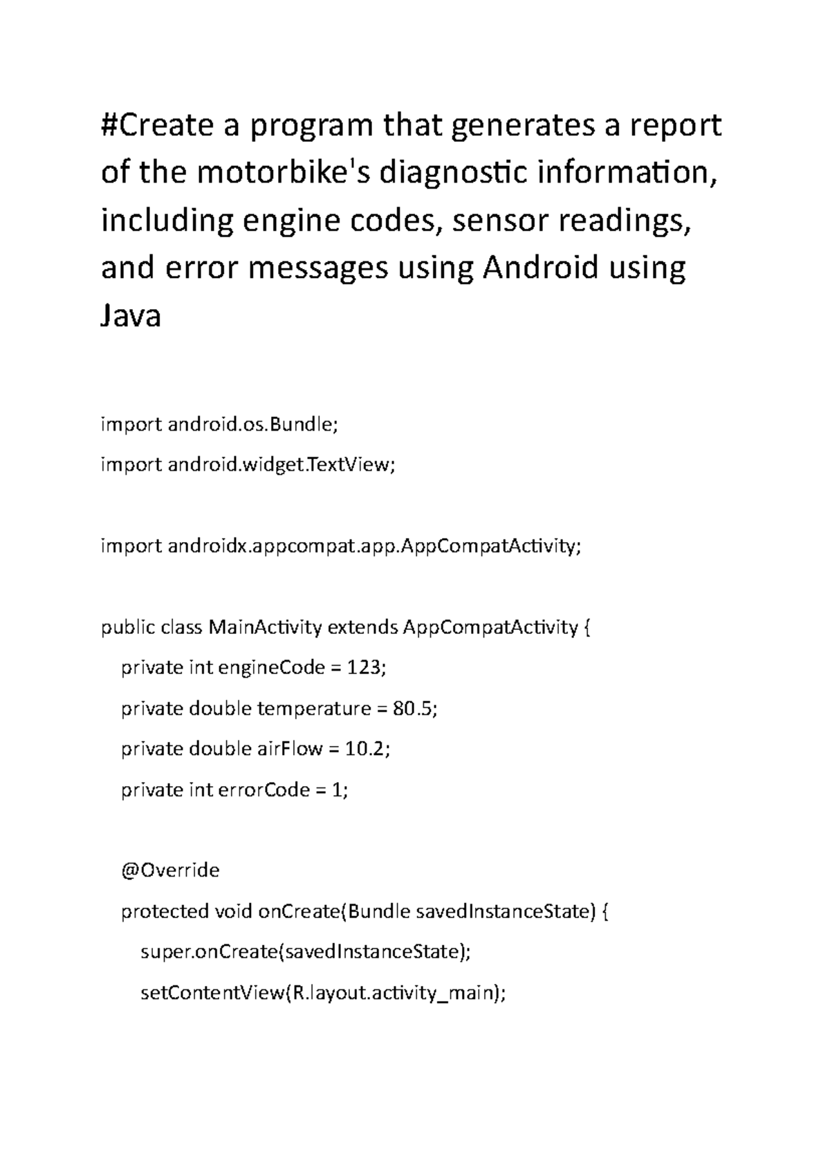 Program That Generates A Report Of The Motorbike Android Using Java Create A Program That
