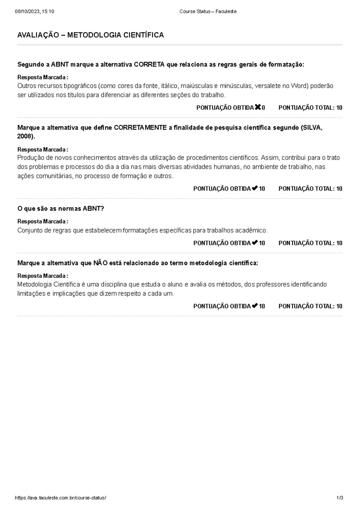 Avaliação – Faculeste - Avaliaçao da materia Metodologia Científica ...