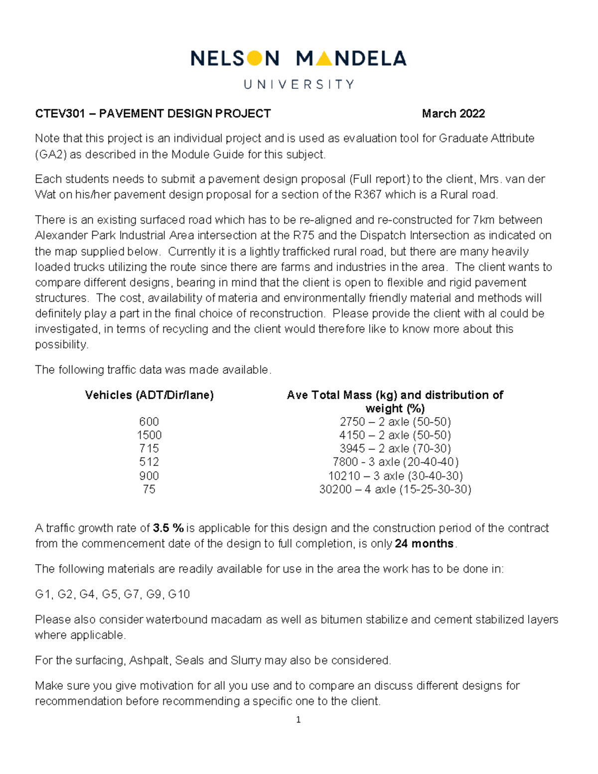 CTEV301-Project Sem1 2022 - 1 CTEV301 – PAVEMENT DESIGN PROJECT March ...