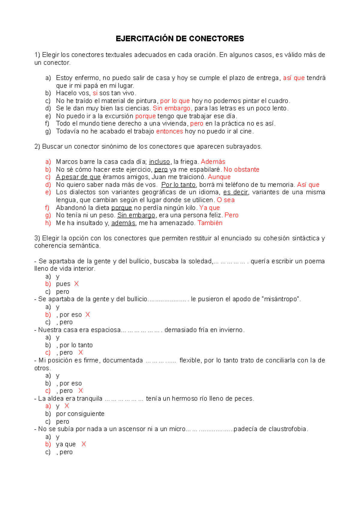 Actividades-conectores-resuelto - EJERCITACIÓN DE CONECTORES Elegir los ...