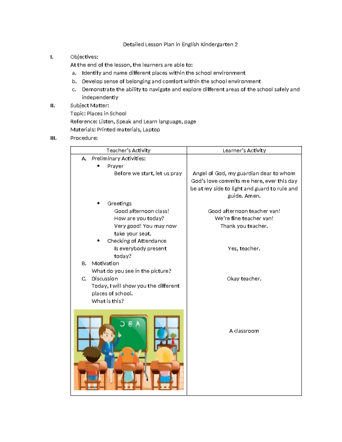 Lesson Plan in English kinder - Detailed Lesson Plan in English ...