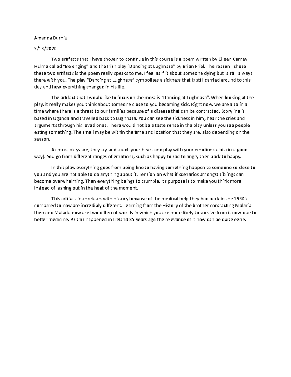 2-2 Short Response Correction - Amanda Burnie 9/13/ Two artifacts that ...