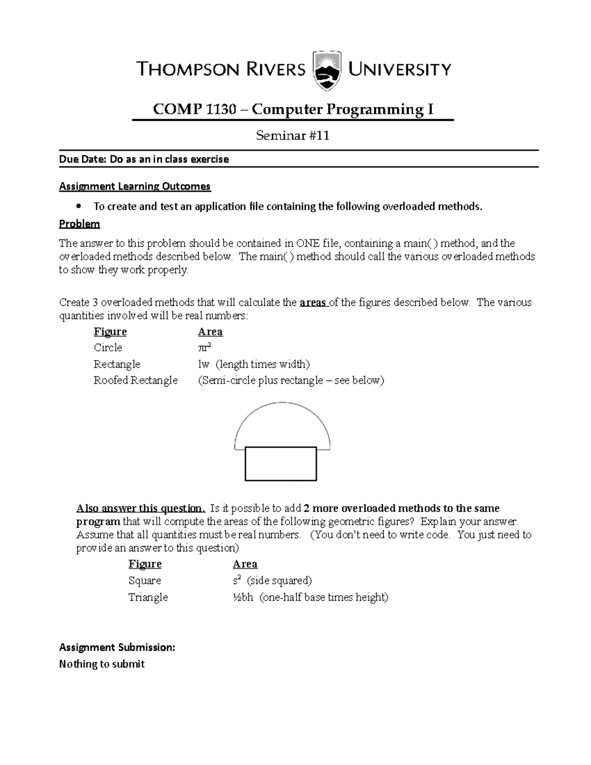 Seminar 11 method overloading - COMP 1130 Computer Programming I Seminar Due Date: Do as an in ...